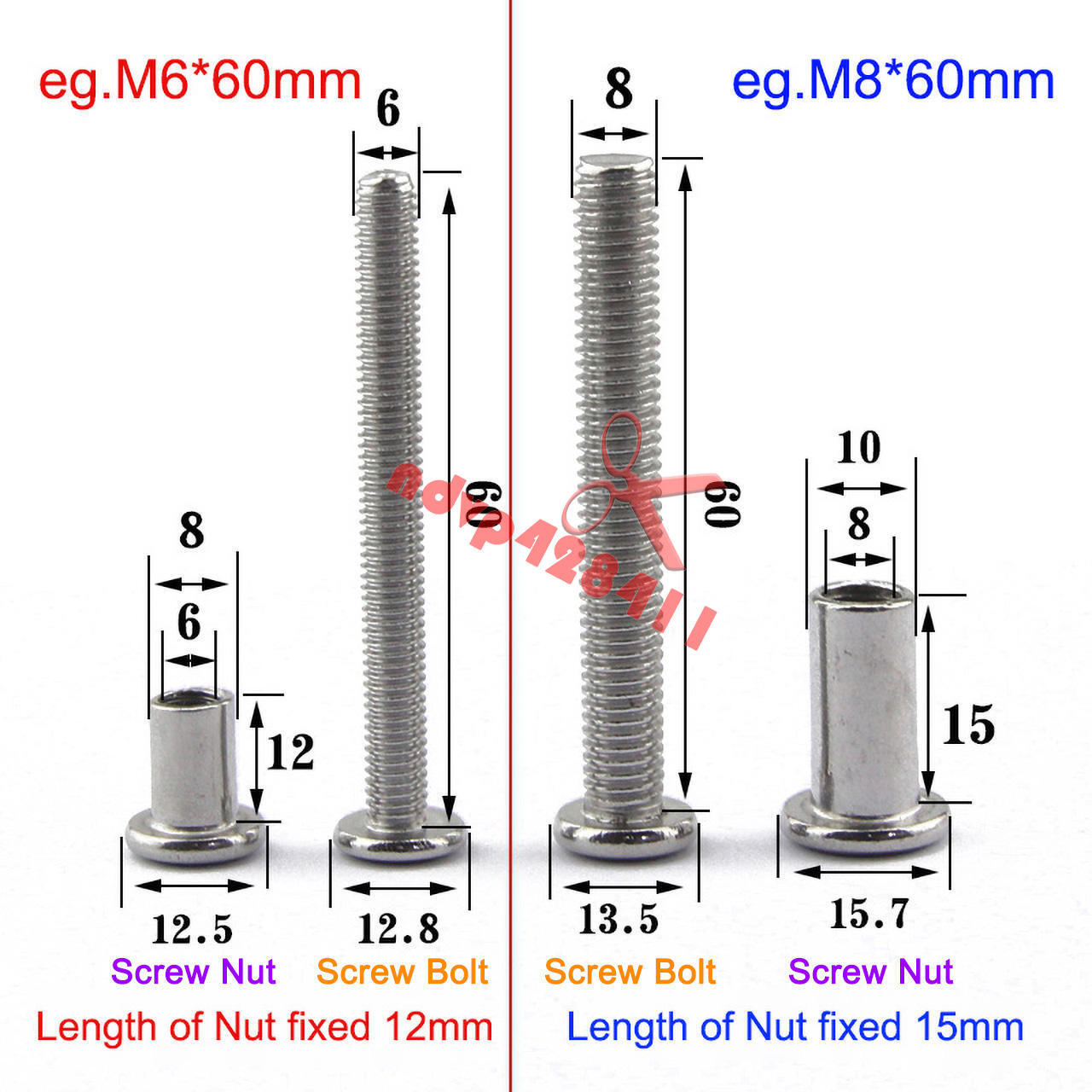 M6 M8 Flat Hex Nut Bolt Round Head Sleeve 304SS Furniture Screws ...