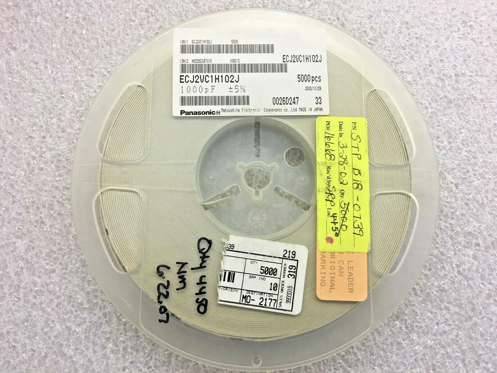 (4,450 PIECE REEL) ECJ-2VC1H102J, PANASONIC, CAP CER 1000PF 50V C0G/NP0 ...