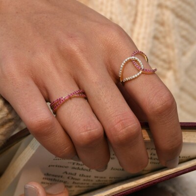 925 Silver Ruby Proposal Ring/Crisscross Eternity Ring/Contemporary ...