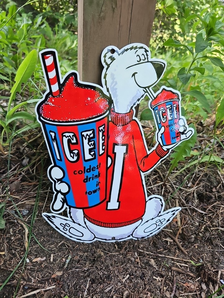 VINTAGE ICEE HEAVY METAL PORCELAIN ADVERTISING SIGN ICE CREAM 12" X 9 ...