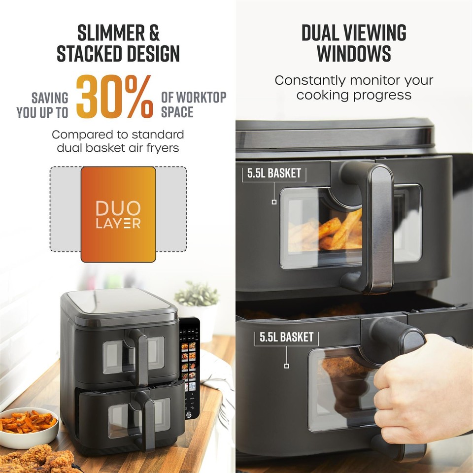 Swan 11L Twin Stack Air Fryer with Swan Cyclone Technology, Black ...