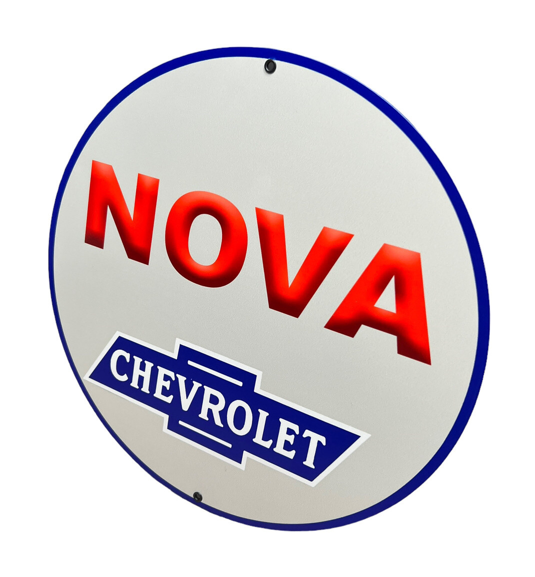 Chevy Nova Blue Bowtie Metal Sign (12" Diameter) | eBay