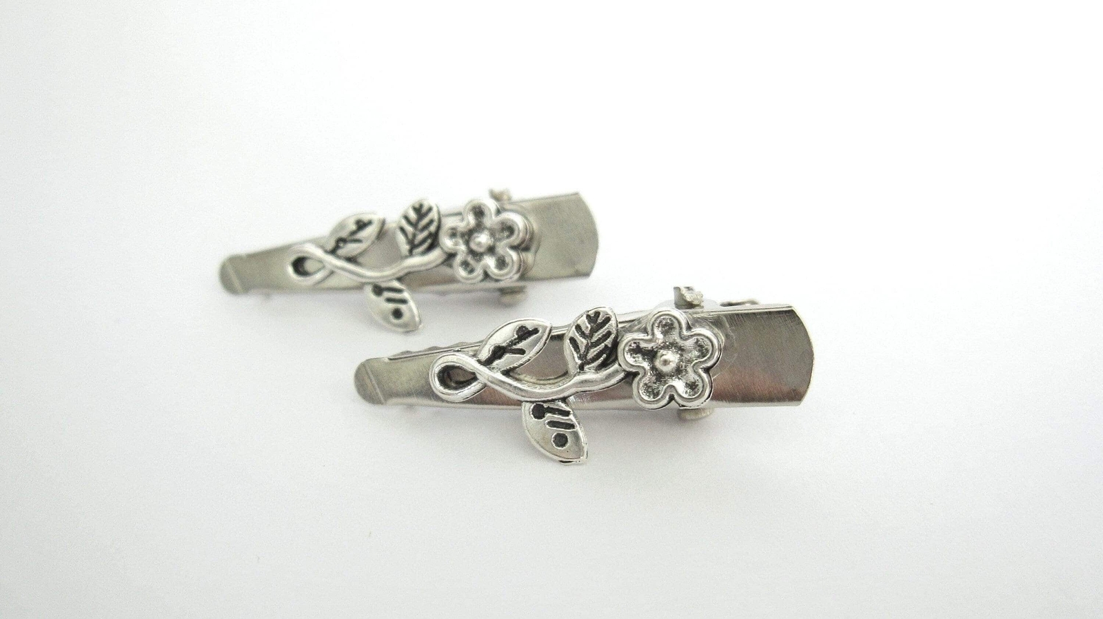 Set of 2 extra tiny small silver metal flower alligator hair clip for ...