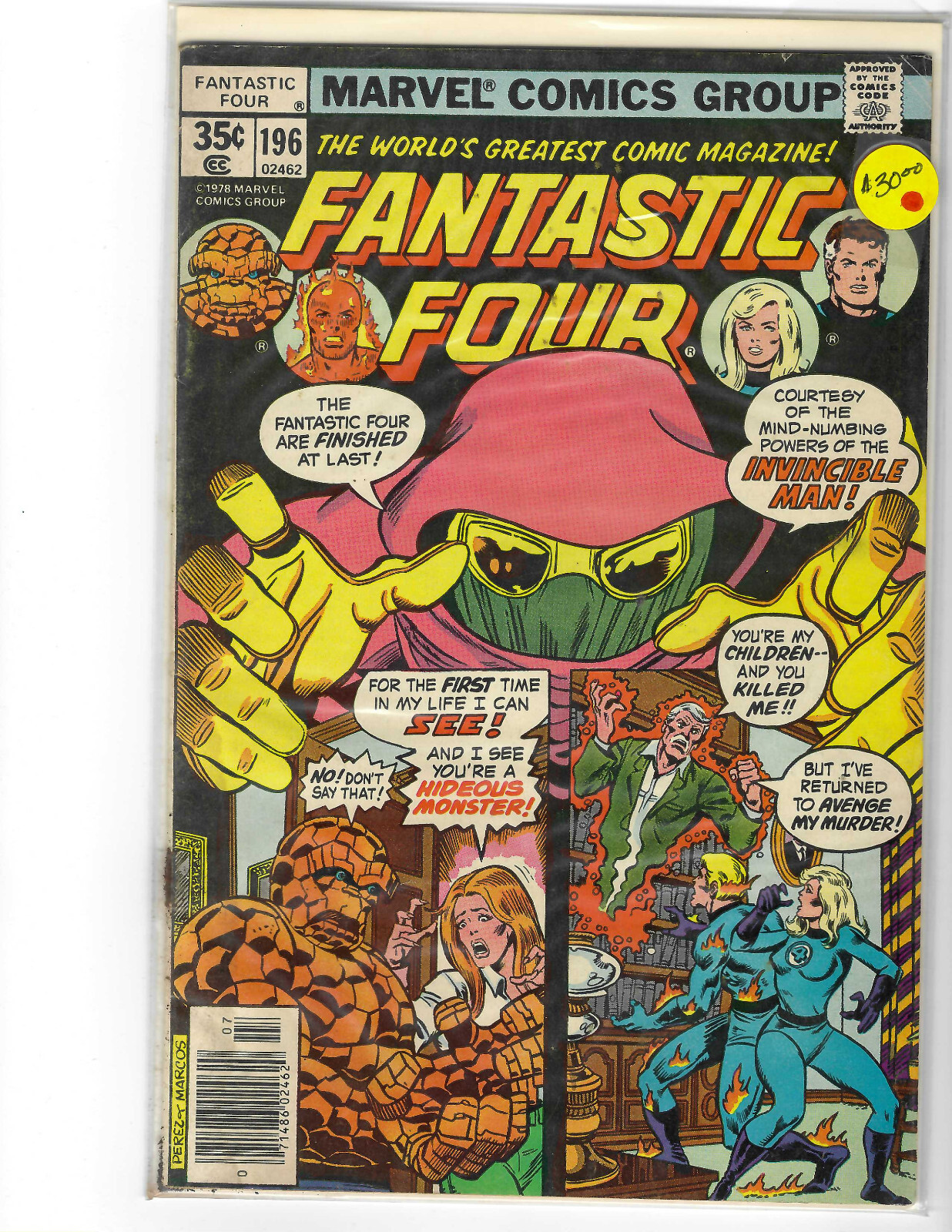 FANTASTIC FOUR 196 INVINCIBLE MAN KEITH POLLARD COVER MARVEL 1978 | eBay