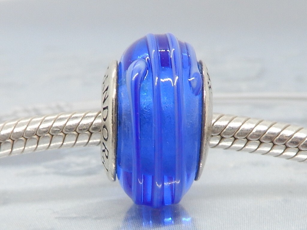 Retired Pandora Blue Murano Glass Ribbon Bead - 790612 - Gem