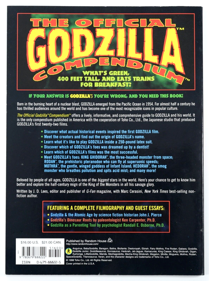 THE OFFICIAL GODZILLA COMPENDIUM by J.D. Lees & Marc Cerasini 1998 ...