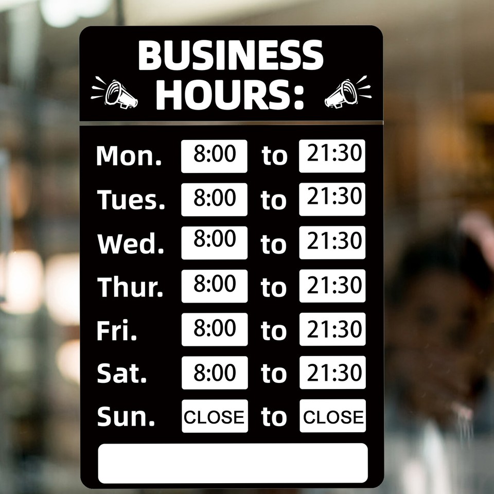 Business Hours Sign Adhesive Operation Hours Sign for Any Business Bank ...