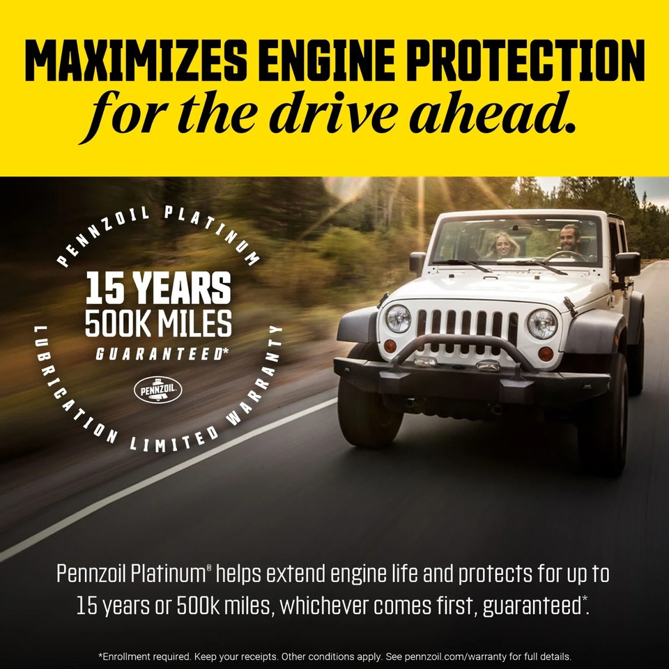 2 Packs Pennzoil Platinum High Mileage Full Synthetic 5W-30 Motor Oil ...