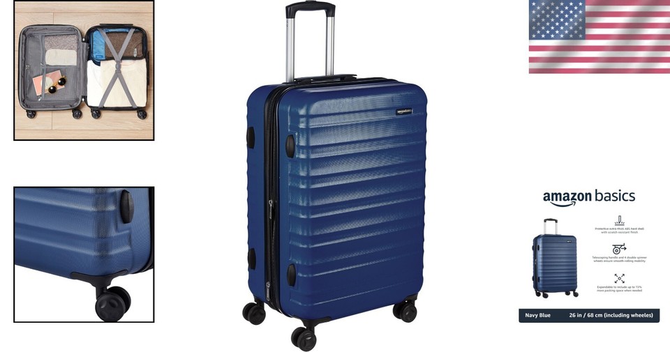Spacious Navy Blue Hard Shell Suitcase - 26-Inch Expandable Travel ...