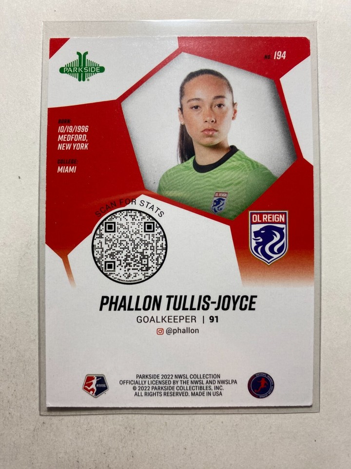 Phallon Tullis-Joyce 2022 OL Reign #194 Parkside NWSL Foil Board Card ...