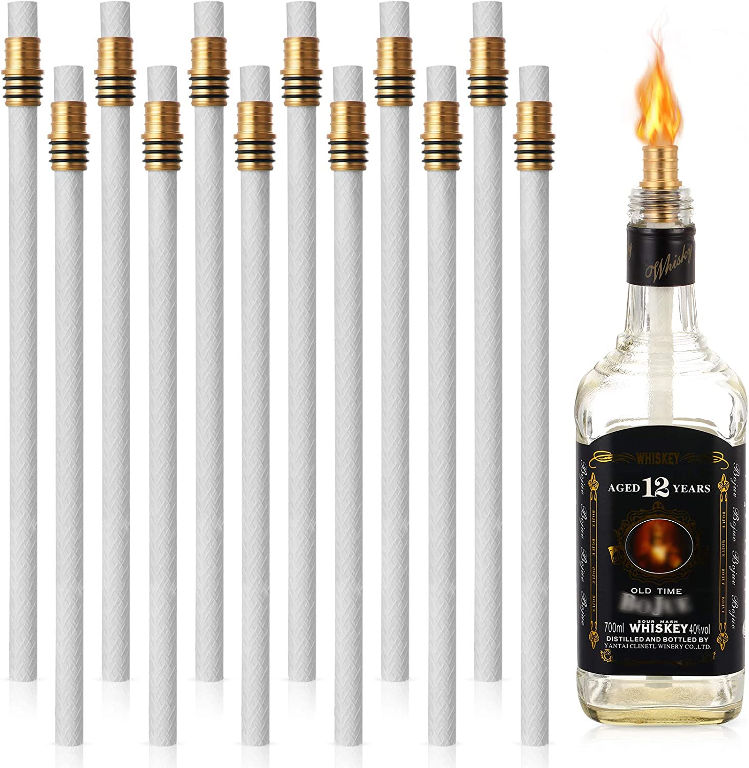 24 PCS Wine Bottle Torch Wicks Kit Brass Torch Wick Holders Washer ...