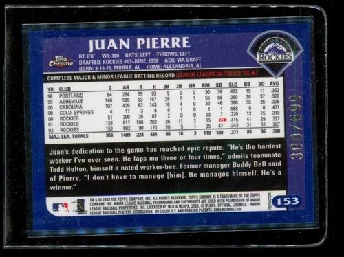 2003 TOPPS CHROME Refractor Baseball Trading Card #153 JUAN PIERRE ...