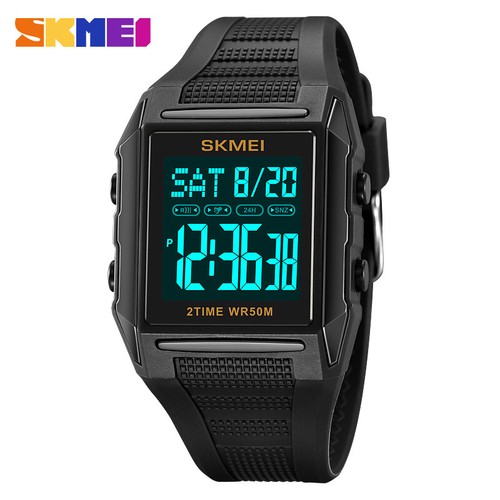 SKMEI Men's Military LED Digital Watch Green Silicone Band Rectangle ...
