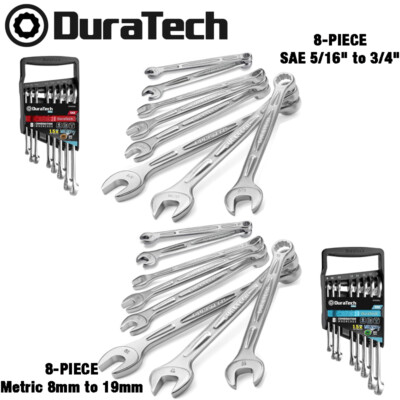 DURATECH 8PC Combination Wrenches Set Metric 8mm-19mm/SAE 5/16"-3/4" 12 ...