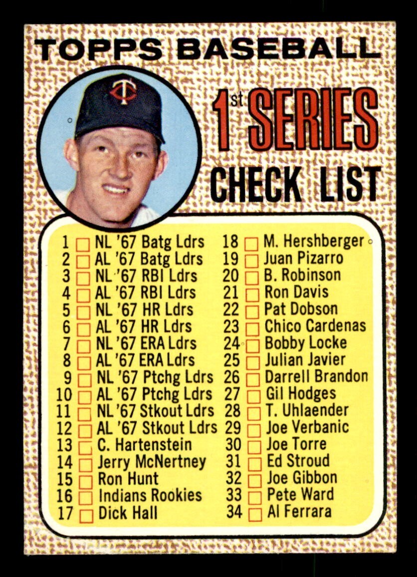 1968 Topps Baseball #67 1st Series Checklist (1-109) EX/MT *e1 | eBay