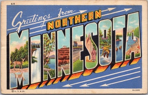 Vintage "NORTHERN MINNESOTA" Large Letter Postcard / Curteich Linen ...