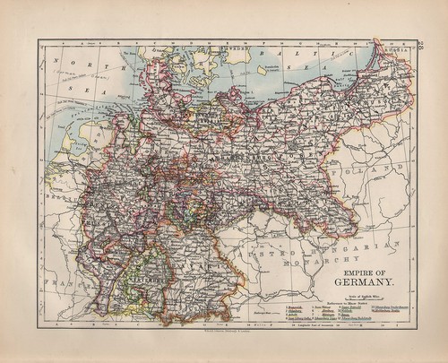 1900 VICTORIAN MAP ~ EMPIRE OF GERMANY POSEN BAVARIA SAXONY HANOVER ...