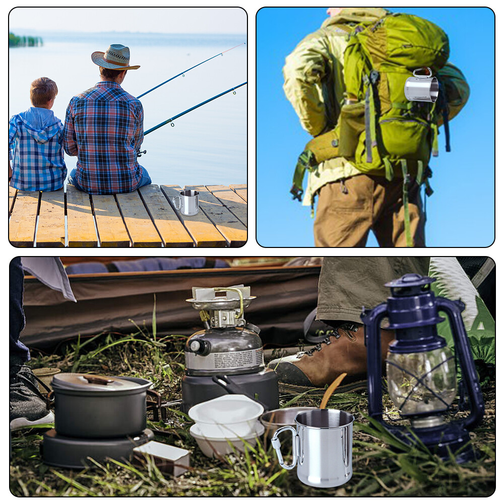 250ml Stainless Steel Camping Mug Backpacking Cup with Carabiner P1T0 ...