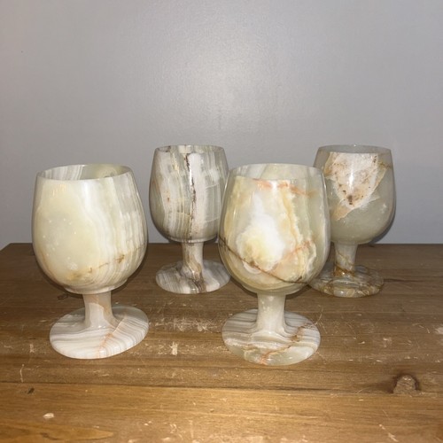 Marble Onyx Alabaster Goblets Chalet Glasses Set Of 4 Vintage | eBay