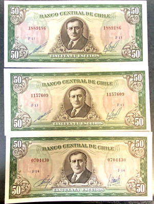 CHILE 1962 , 1 x FIFTY 50 ESCUDOS , CHOOSE ONE FROM THREE VERY SCARCE ...