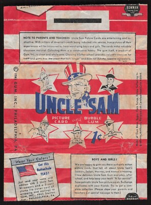1941 Gum Uncle Sam 1 Cent Opened Wax Pack Wrapper AA181 | eBay