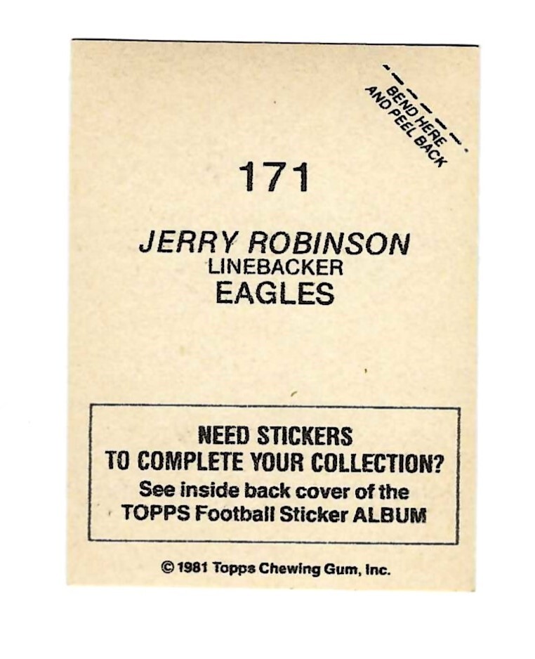 1981 Topps Stickers JERRY ROBINSON Philadelphia Eagles #171 | eBay