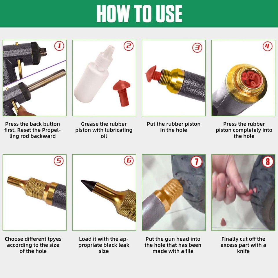 Tubeless Tire Gun Puncture Repair Kit Tire Patch Tool with Mushroom ...