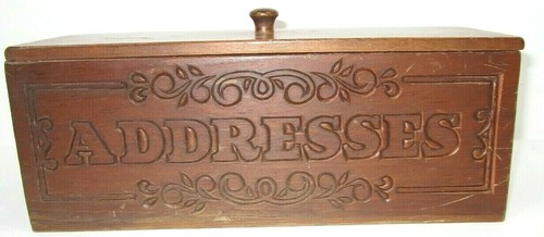 Vintage Desktop Oak Wood ADDRESS Box With Cover Lid Hand Tooled ...