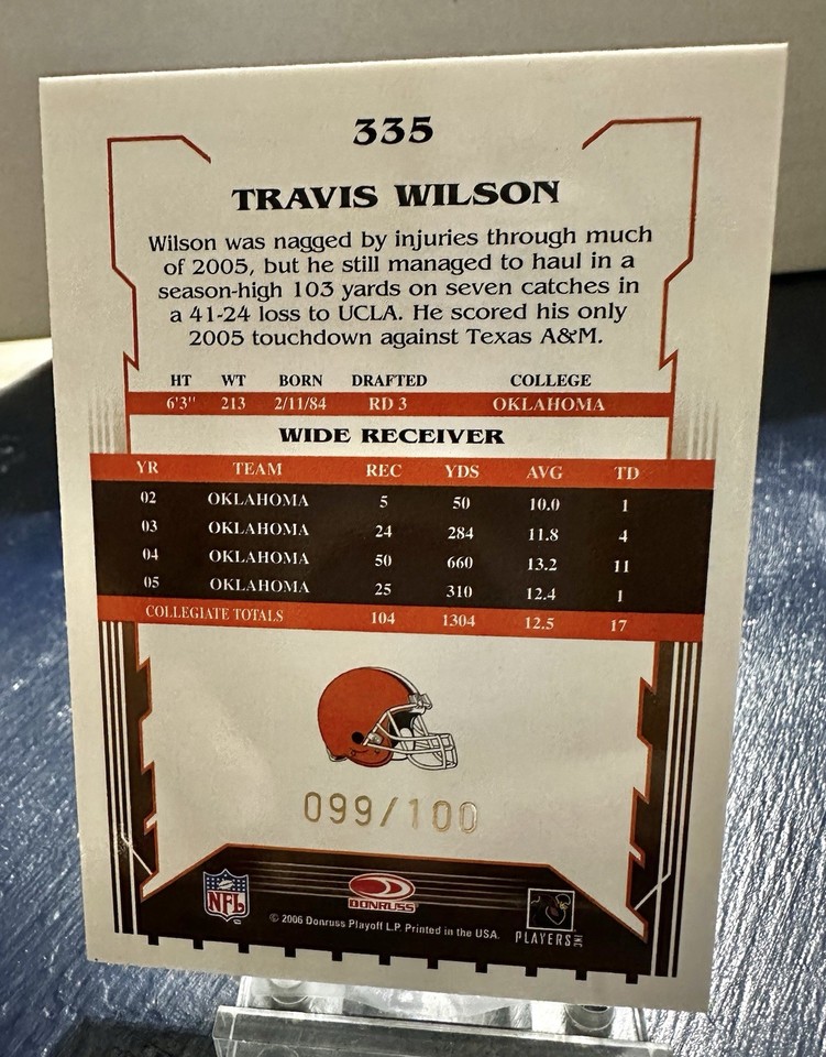 2006 Score Select Inscriptions /100 Travis Wilson #335 Rookie Auto RC ...