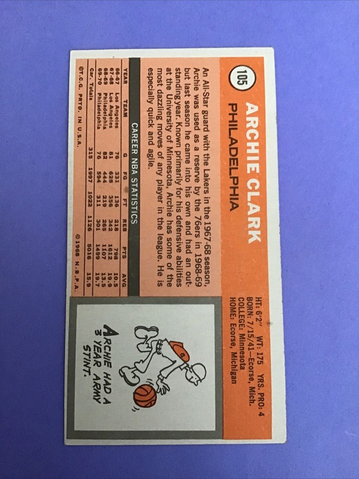 1970-71 Topps #105 ARCHIE CLARK, VG-EX+ | eBay