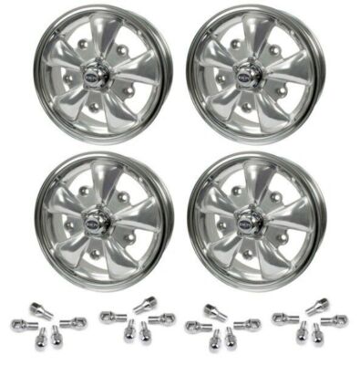 Set Of 4 15" X 5-1/2" Vw Bug 5 Lug Silver Empi 5 Spoke Wheels & Lug ...