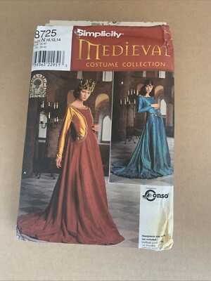 Simplicity 8725 Pattern Medieval Renaissance Dress Gown Costume Size 10 ...