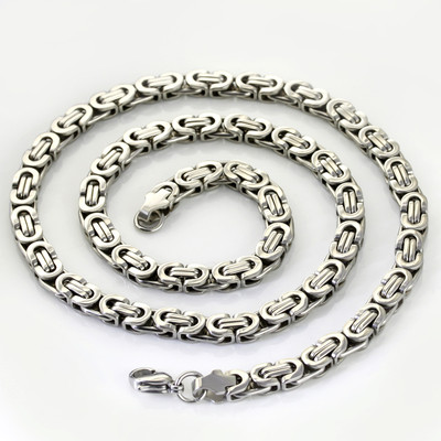 8mm 24'' Stainless steel Flat Byzantine Chain Link Necklace Hot selling ...