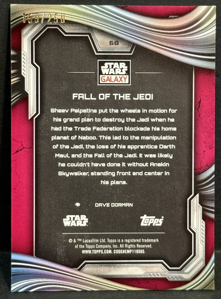 2025 Topps Galaxy Star Wars #68 Fall Of The Jedi Magenta Lava Refractor ...