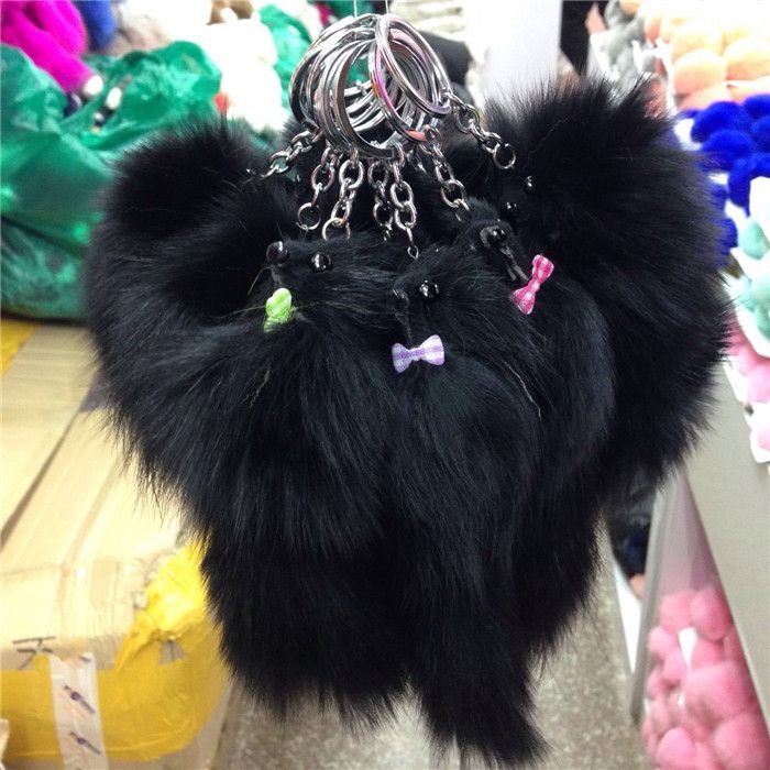 Women Fur Fox Keychain Fluffy Plush Pompon Keyring Cute Man Car Trinket ...