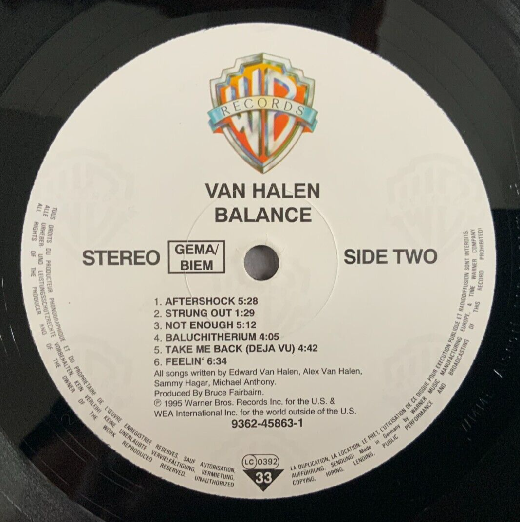 VAN HALEN - BALANCE - 1995 - WARNER EU, Deutschland - LP - Vinyl ...