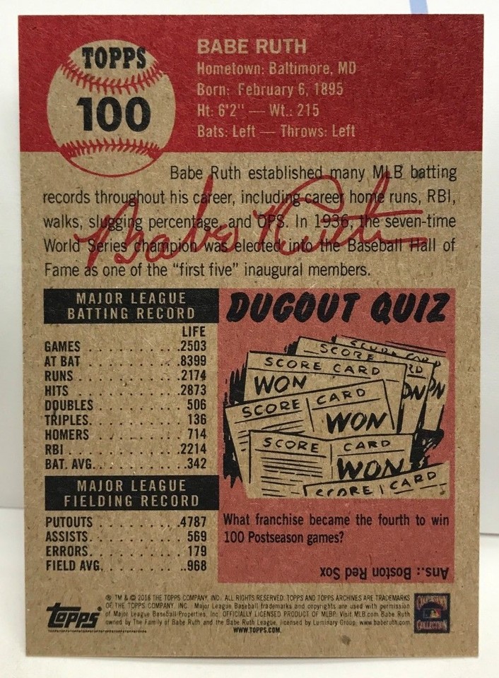 Babe Ruth 2018 Topps Baseball Living Set #100 - NEW YORK NY YANKEES ...