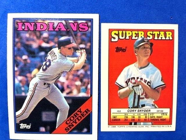 MLB - Cory Snyder 1988 Topps & 1988 Topps Super Star Sticker Back ...