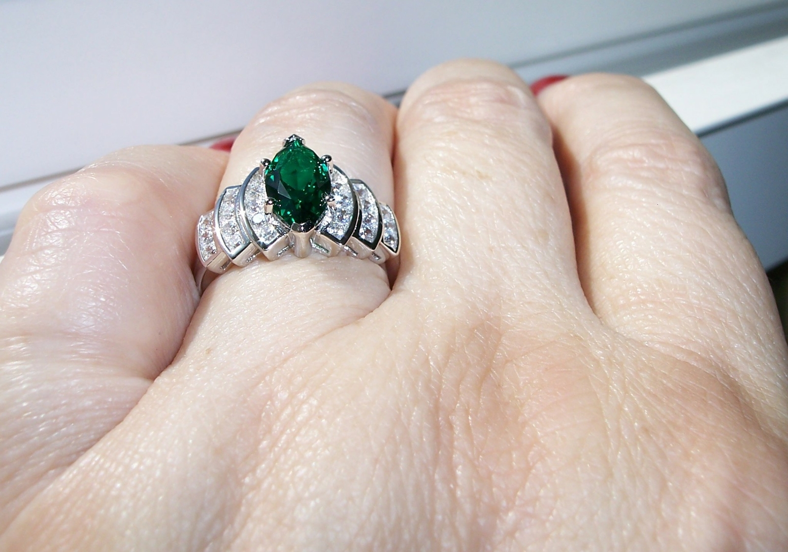 Marquise Simulated Emerald CZ Ring Stair Step Design 925 Sterling ...