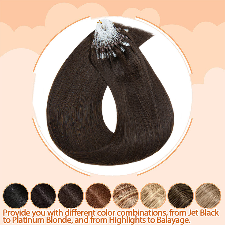 THICK 300S Micro Loop Ring 100% Remy Human Hair Extensions Nano Beads ...