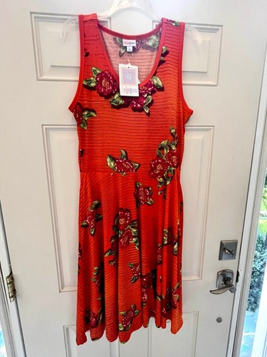 LULAROE NICKI Women's Coral Floral Pattern Sleeveless A Line Swing ...