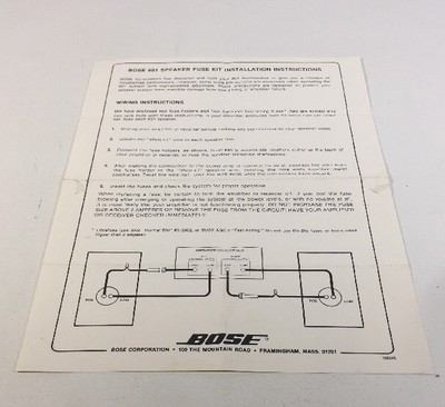 Bose 601 Speaker Fuse Kit Installation Instructions Original 1979 | eBay
