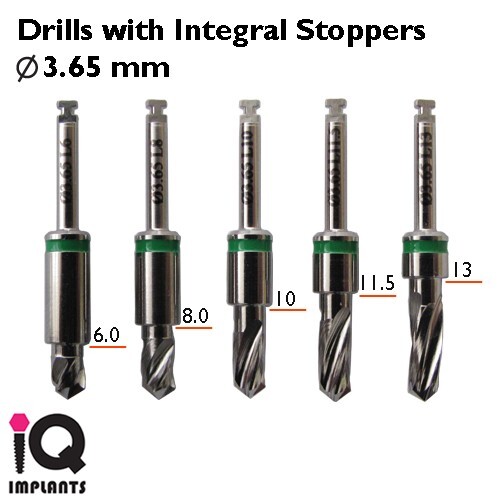 Set of 5 Drills with Integral Stoppers 3.65 mm implant Dental ...