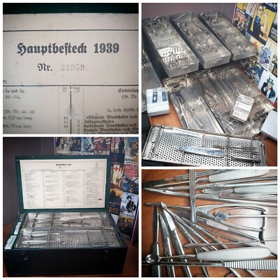 WWII 1939 GERMAN LARGE MEDICAL SURGICAL SET AESCULAP INSTRUMENT FIELD ...