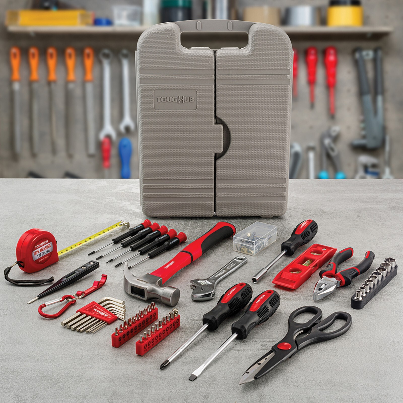 56 Pcs Red Tool Kit For Home Repair Tool Set With Hammer, Screwdriver ...