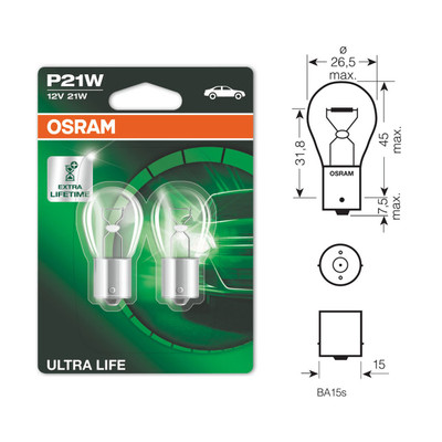 2 x Osram Ultra Life 382 P21W Rear Tail Light Car Bulb 12v 21w BA15S ...
