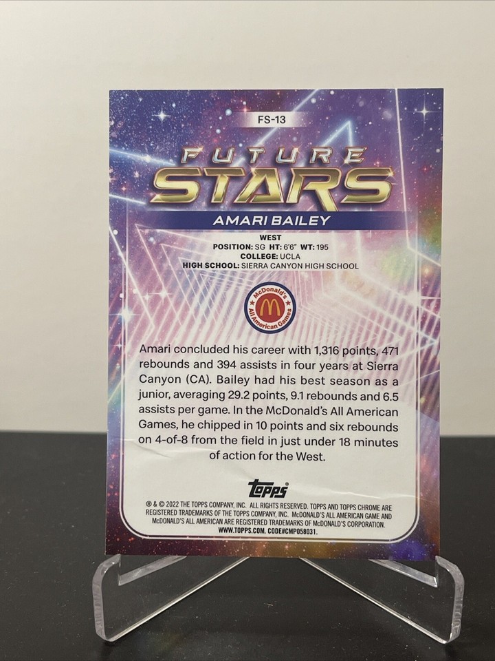 2022 Topps Chrome McDonald's Amari Bailey Future Stars Card #FS-13 ...