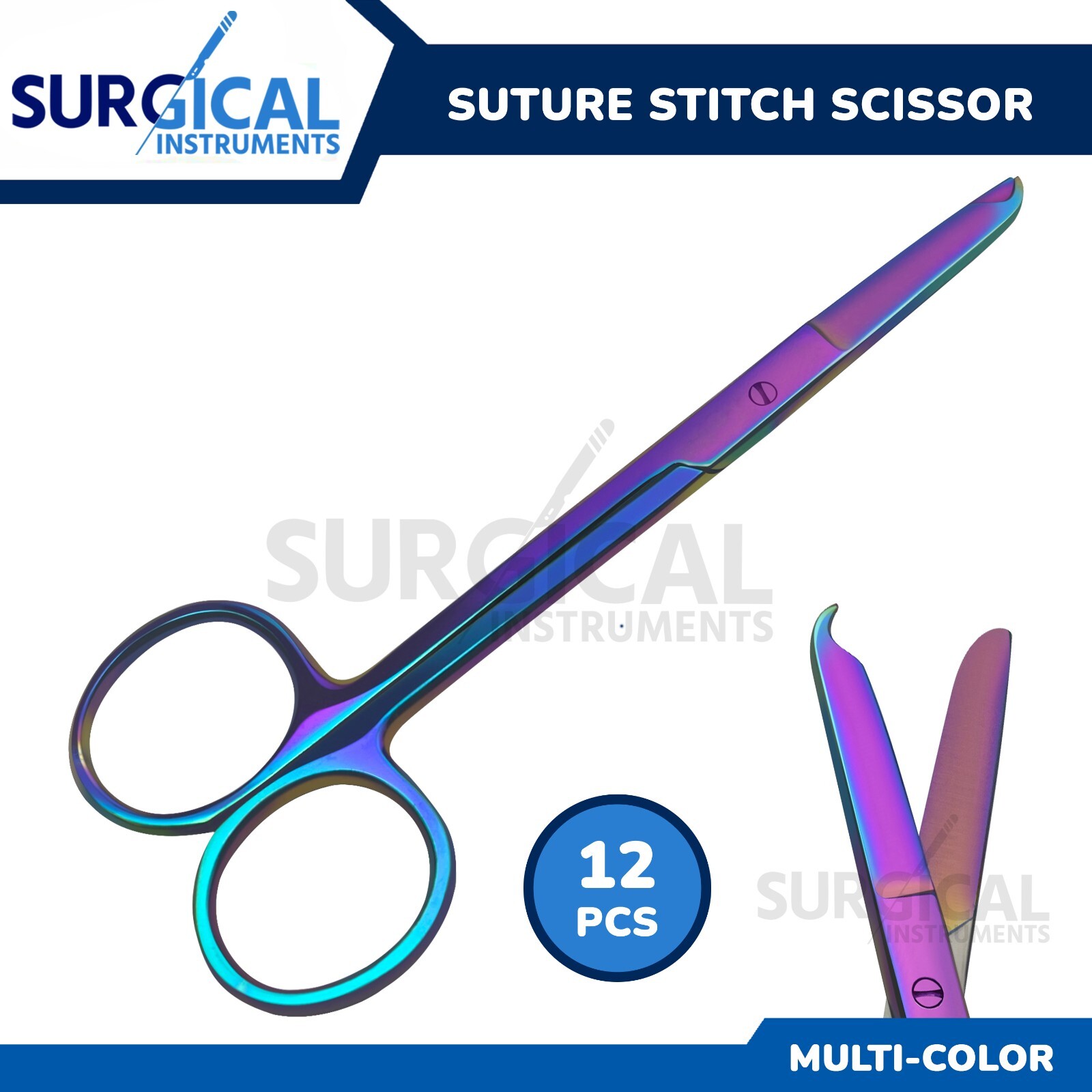 12 Pcs Littauer Suture Stitch 4.5" Rainbow Scissors Medical Surgical ...