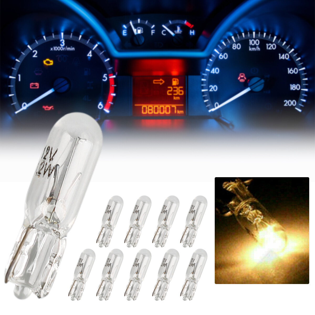T5 286 284 12V 1.2W CAPLESS CAR DASH LIGHT or INSTRUMENT PANEL BULB ...