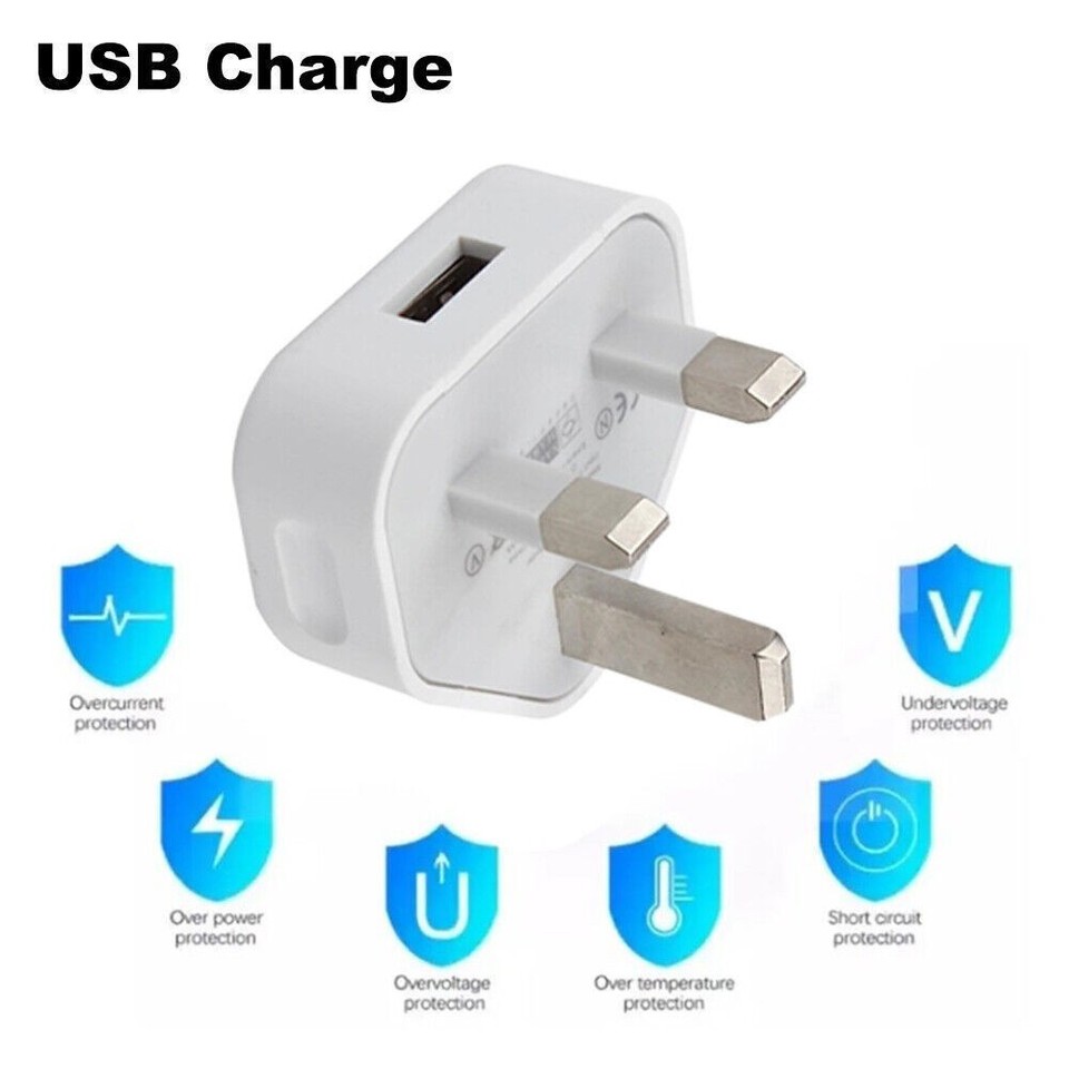 6 Pack UK USB Wall Charger 3 Pin Plug Mains Adapter For Phones, Tablets ...
